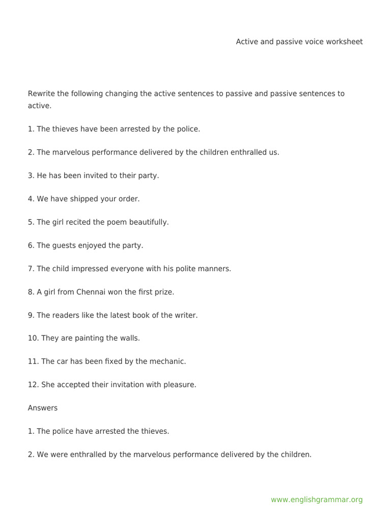 Active and Passive Voice Worksheet | PDF