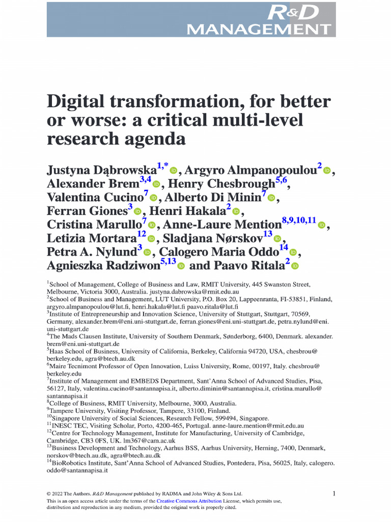 Digital Transformation, For Better or Worse - A Critical Multi Level ...