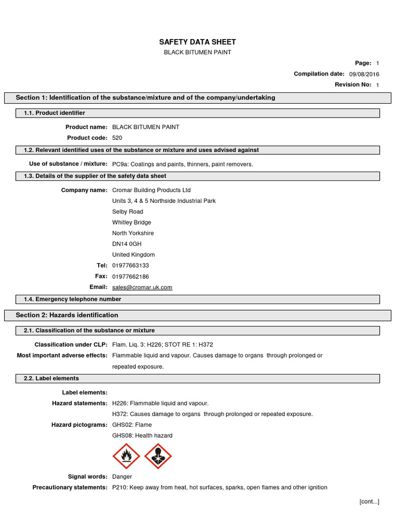MSDS BLACK-BITUMEN-PAINT | PDF | Toxicity | Safety