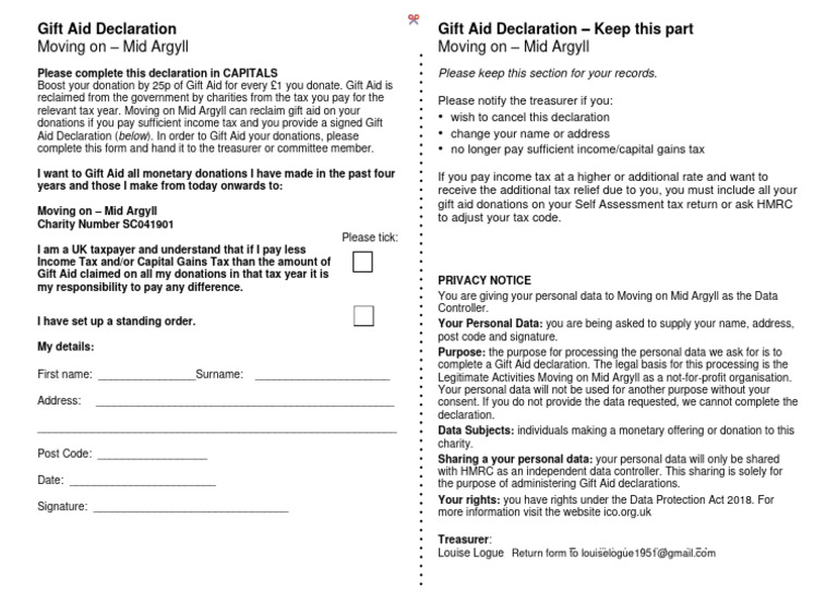 Gift Aid Declaration Form for Donations | PDF | Taxes | Government Finances