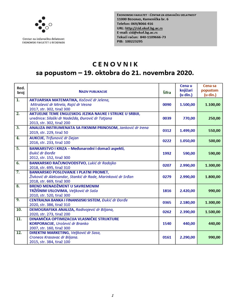 Cenovnik Popust Sajam 2020 RSD | PDF