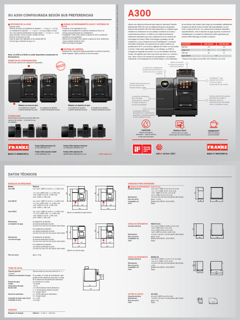 Franke A300 SU03 Product Inlay Brochure 205x275 ES-LA Web | PDF | Bebida