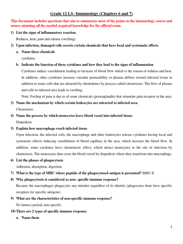 Grade 12 LS - Summary Sheet From Official Exams (Immunology) 4 | PDF | Immune System | Antigen