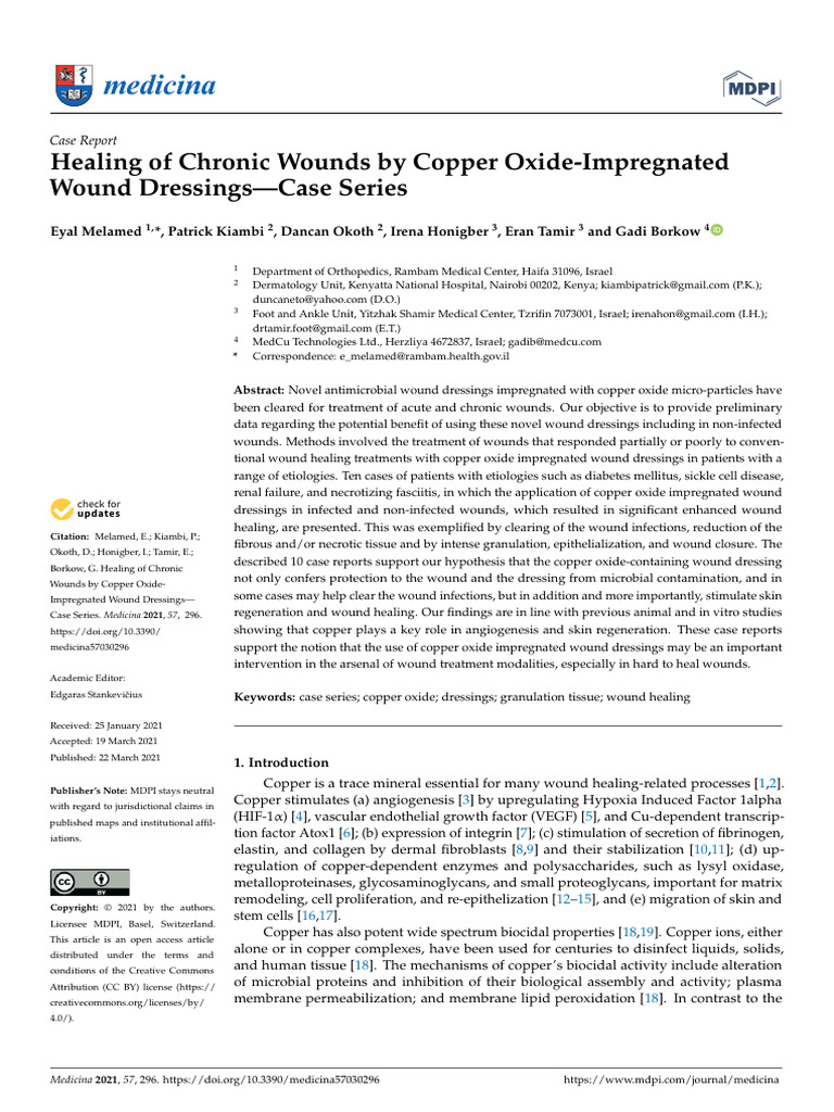 Healing of Chronic Wounds by Copper Oxide-Impregnated Wound Dressings ...