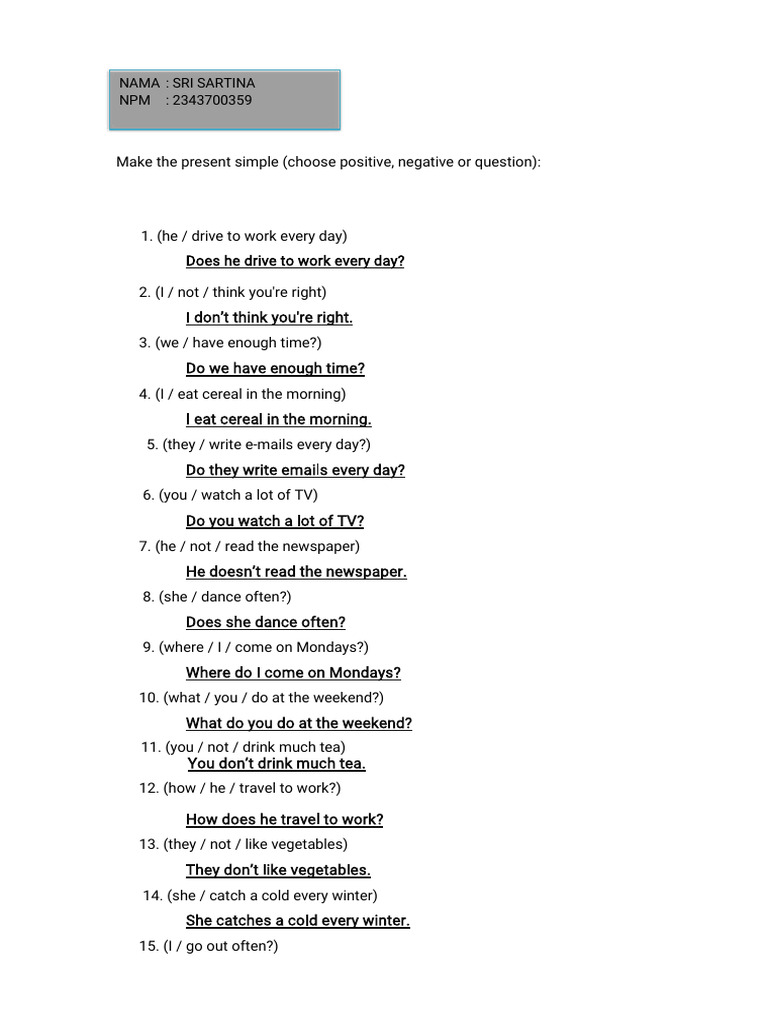 Simple Present Exercise 1 | PDF