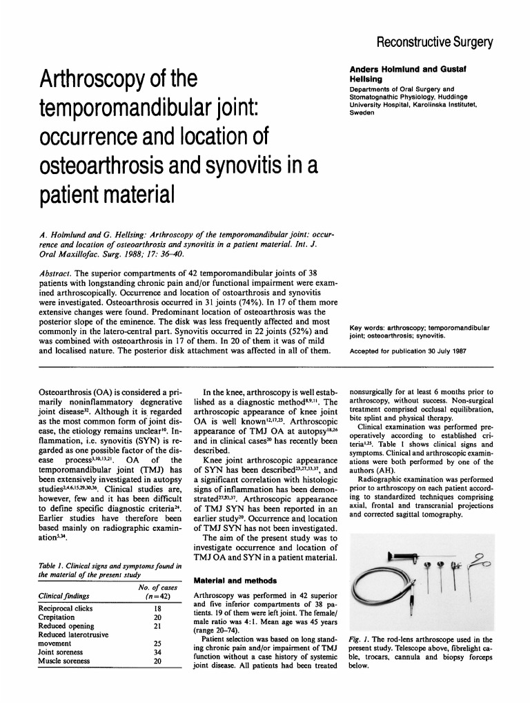 Artroscopia ATM | PDF | Osteoarthritis | Diseases And Disorders