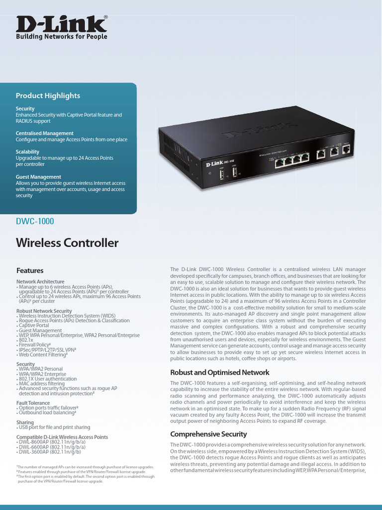 DLINK WIRELESS CONTROLLER DWC - 1000 - Datasheet - EN - EU | PDF ...