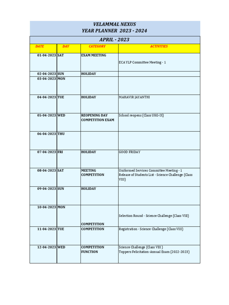 11 Annual Academic Planner Academy | PDF | Observances | Tests
