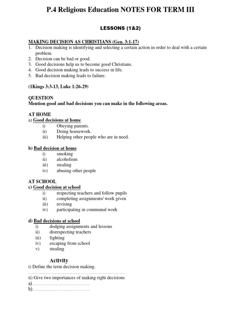 P - 4 Religious Education NOTES FOR TERM III | Download Free PDF ...