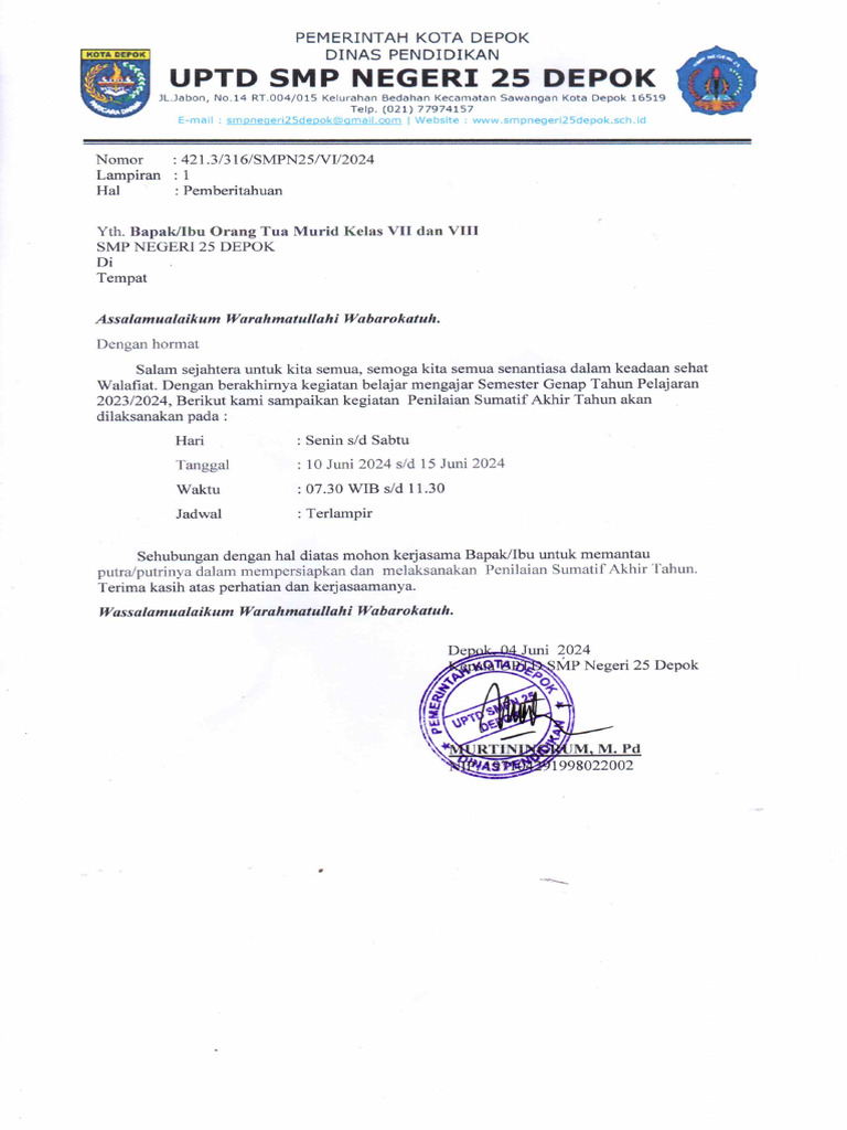 Surat Pemberitahuan PSAT Tahun 2024. | PDF