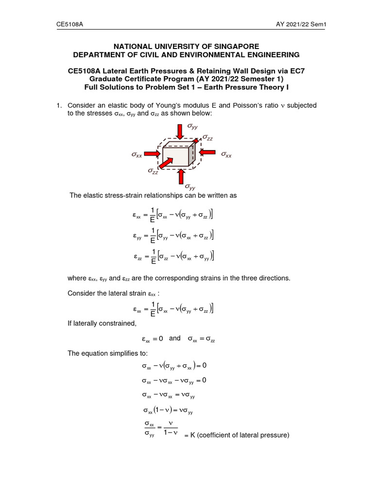 CE5108A Problem Set 1 - Earth Pressure Theory I (Full Solutions) | PDF | Mechanics | Applied And ...