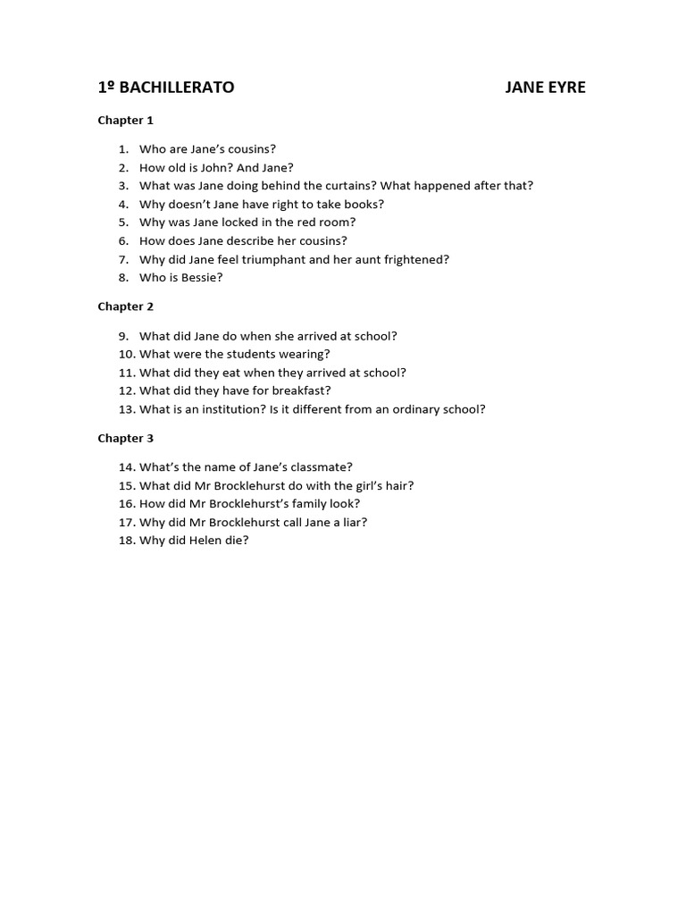 Jane Eyre Questions | PDF | Wellness