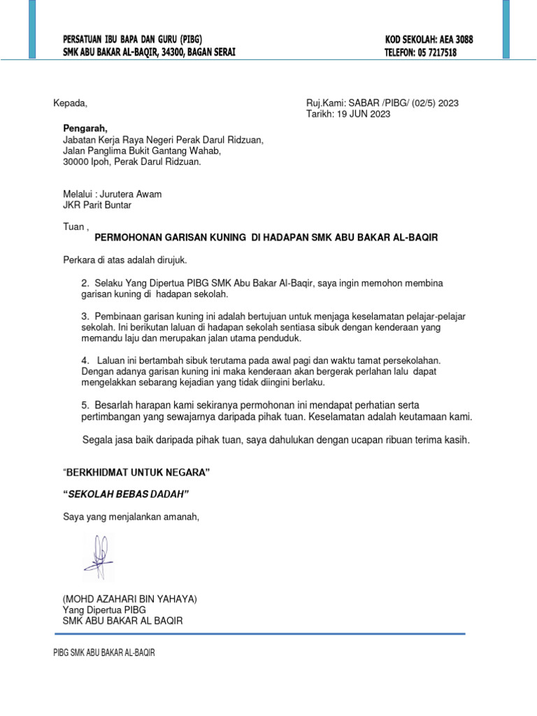 Surat Mohon Garisan Kuning JKR | PDF