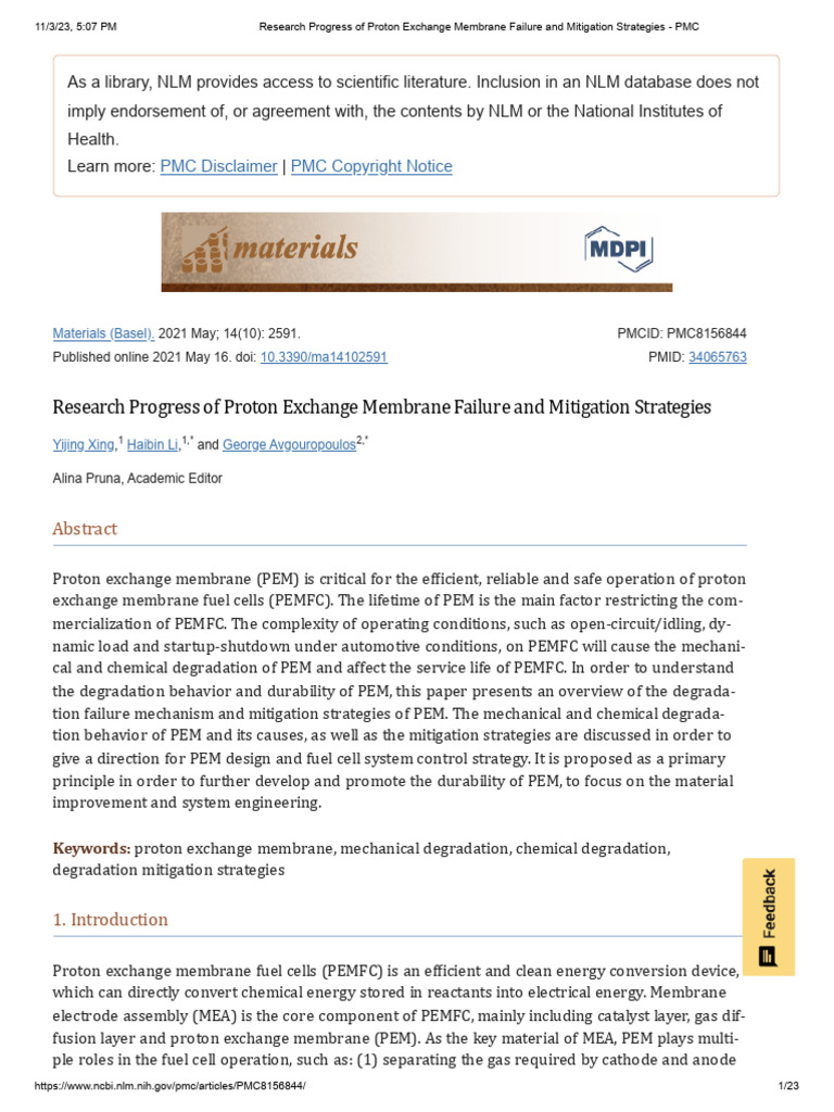 PEM Failures and Mitigation Strategies | PDF | Fuel Cell | Materials