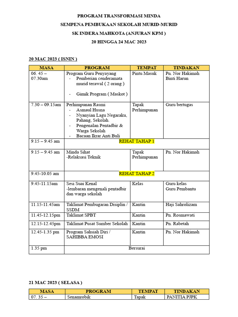Program Transformasi Minda 2023 | PDF