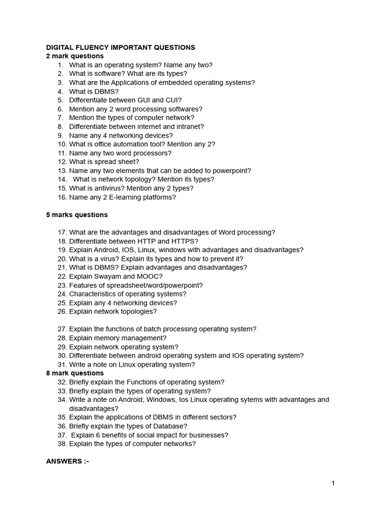 DF Important Questions With Answers | PDF | Computer Network | Operating System