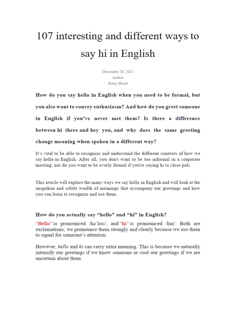 107 Unique Ways to Say Hi in English | PDF