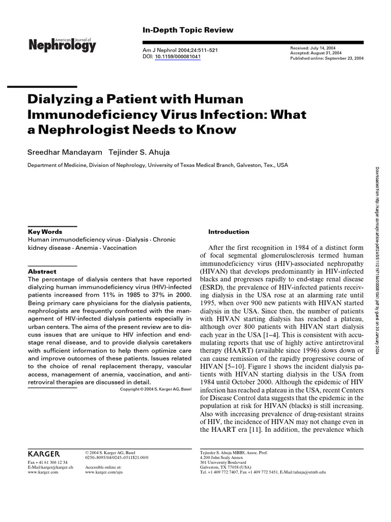 Dialysis HIV | PDF | Management Of Hiv/Aids | Chronic Kidney Disease