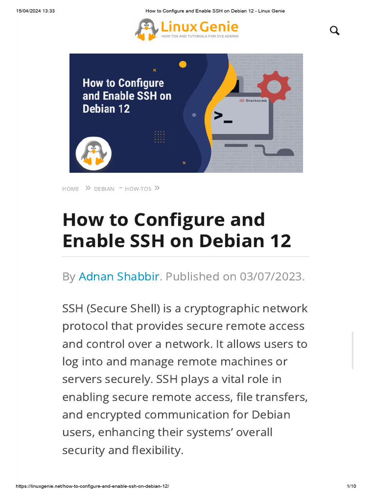 How To Configure And Enable Ssh On Debian 12 Pdf Secure Shell Sudo