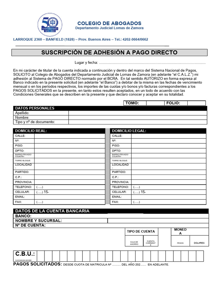 SUSCRIPCION-DE-ADHESION-A-PAGO-DIRECTO | Descargar gratis PDF | Bancario
