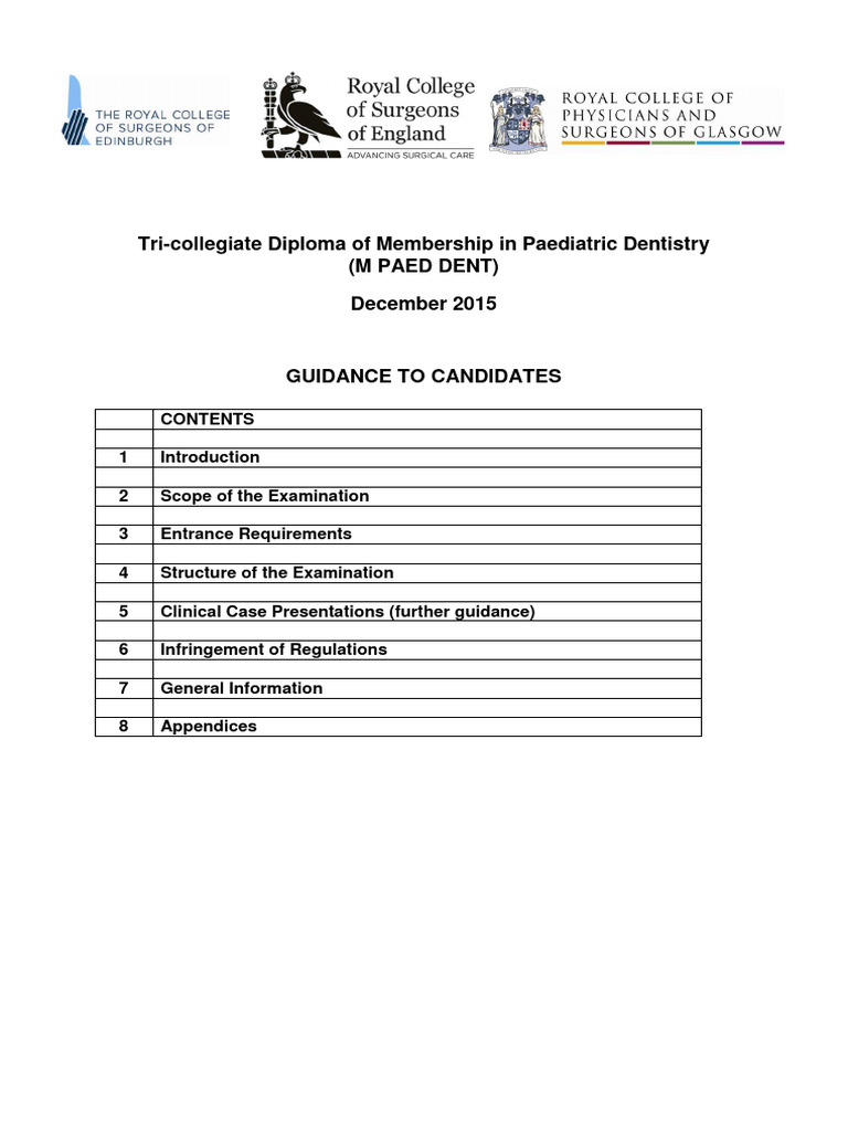 M Paed Guide To Candidates | PDF | Academic Degree | Dentistry