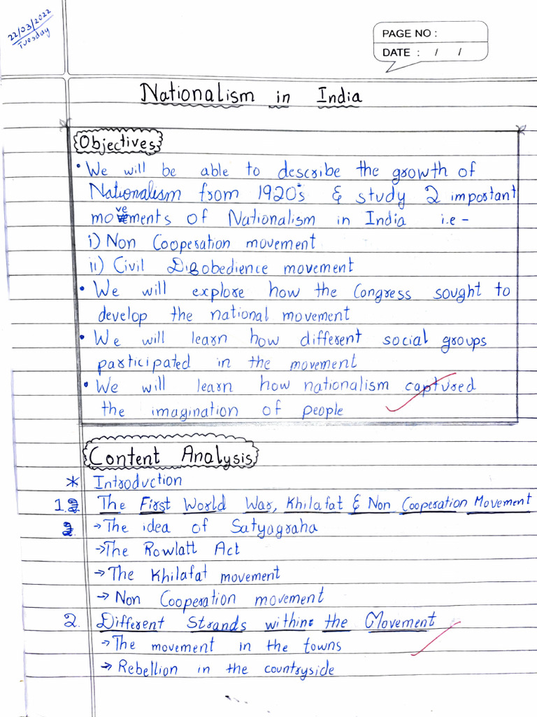 History Natinalism in India Handwritten Notes Class 10 | PDF