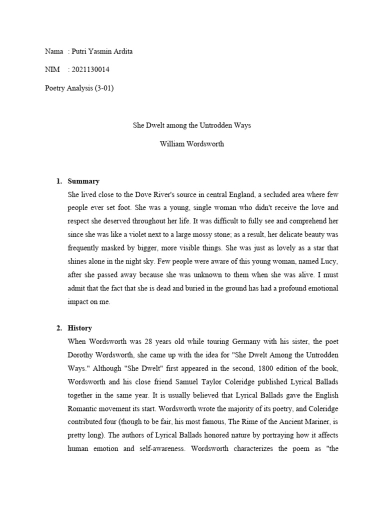 Analysis of Wordsworth's Lucy Poem | PDF | Metre (Poetry) | William ...