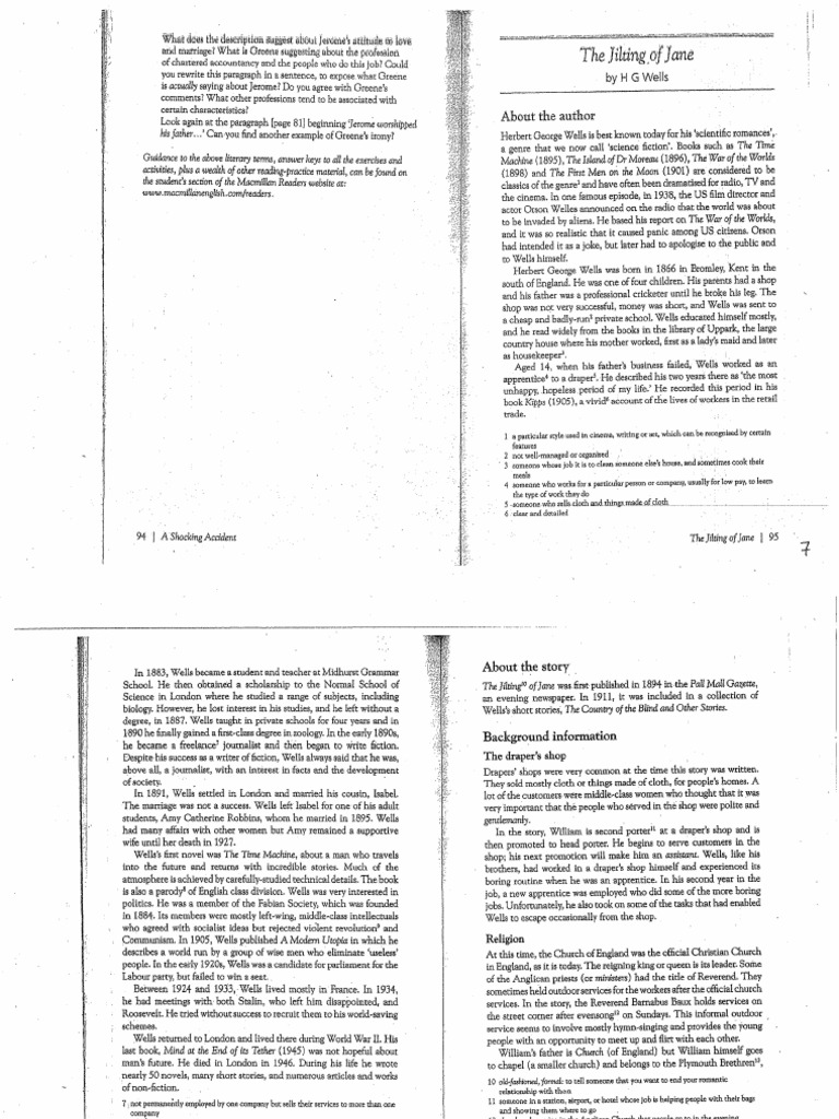 TH Jilting of Jane by H G Wells - Short Story | PDF