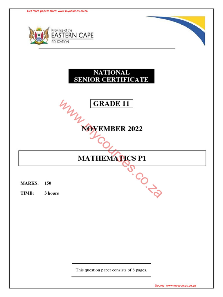 MATHEMATICS P1 QP GR11 NOV2022 - English - 240605 - 015720 | PDF ...