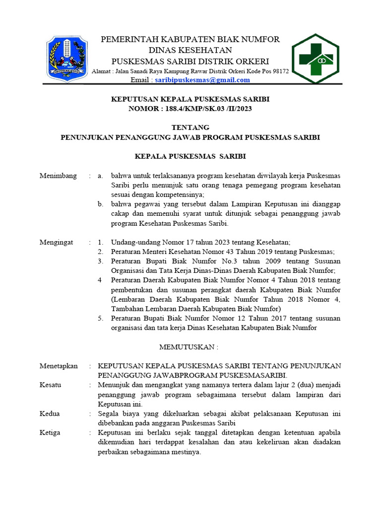 SK Penanggung Jawab Program | PDF