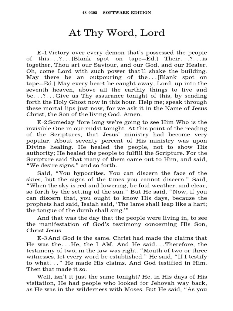 48-0305 at Thy Word Lord (Luke 5-5) | PDF | Jesus | God The Father