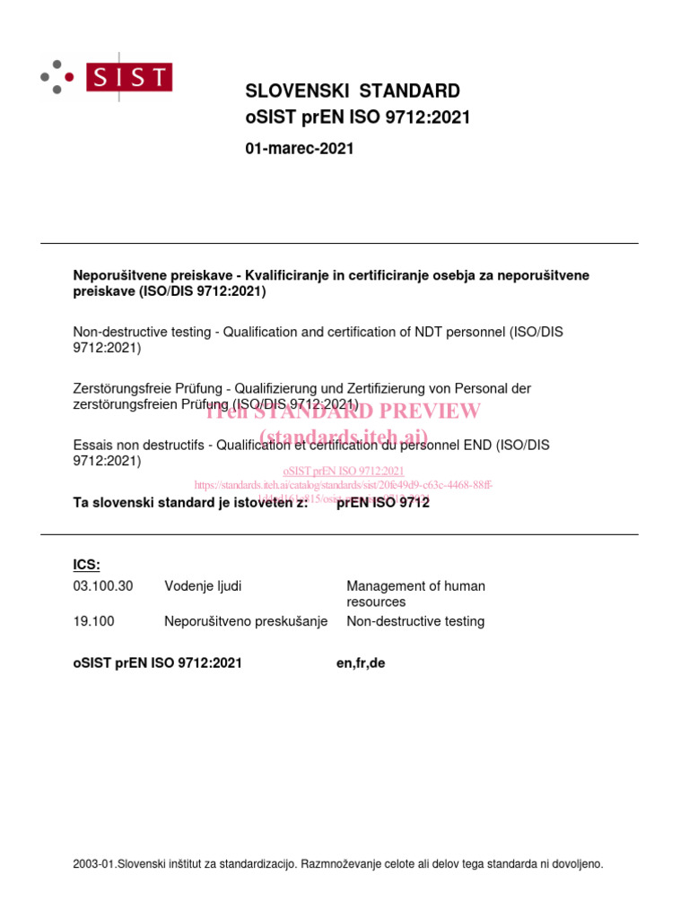 oSIST prEN ISO 9712 2021 | PDF | Nondestructive Testing | International ...