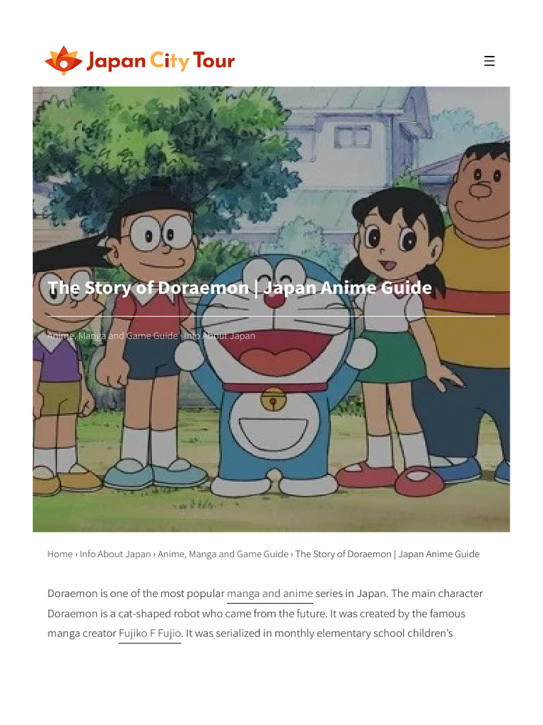 The Story of Doraemon - Japan Anime Guide - Japan City Tour | PDF