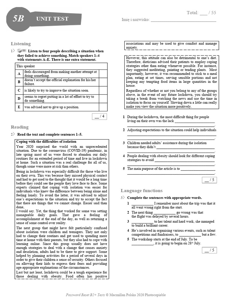 Password Reset B2 Plus UT 5B | PDF | Feeling | Linguistics