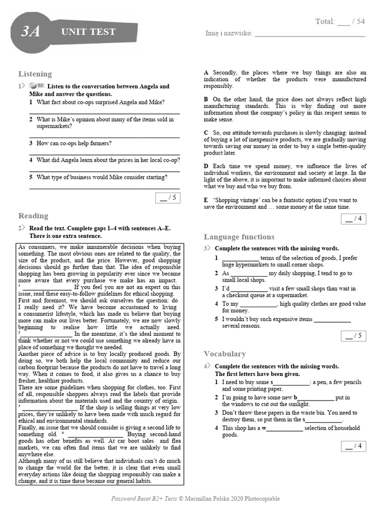 Password Reset B2 Plus UT 3A | PDF | Supermarket