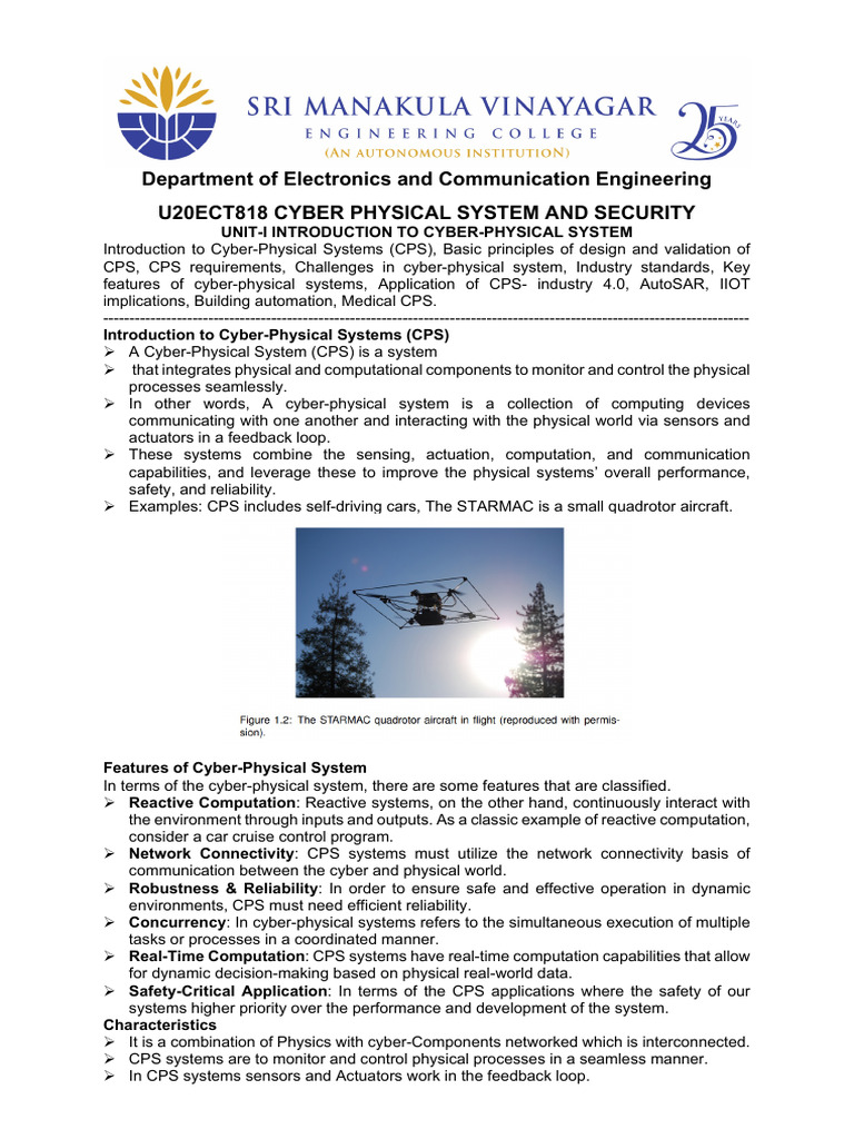 CPS Unit 1 Notes | PDF | Internet Of Things | Smart Grid