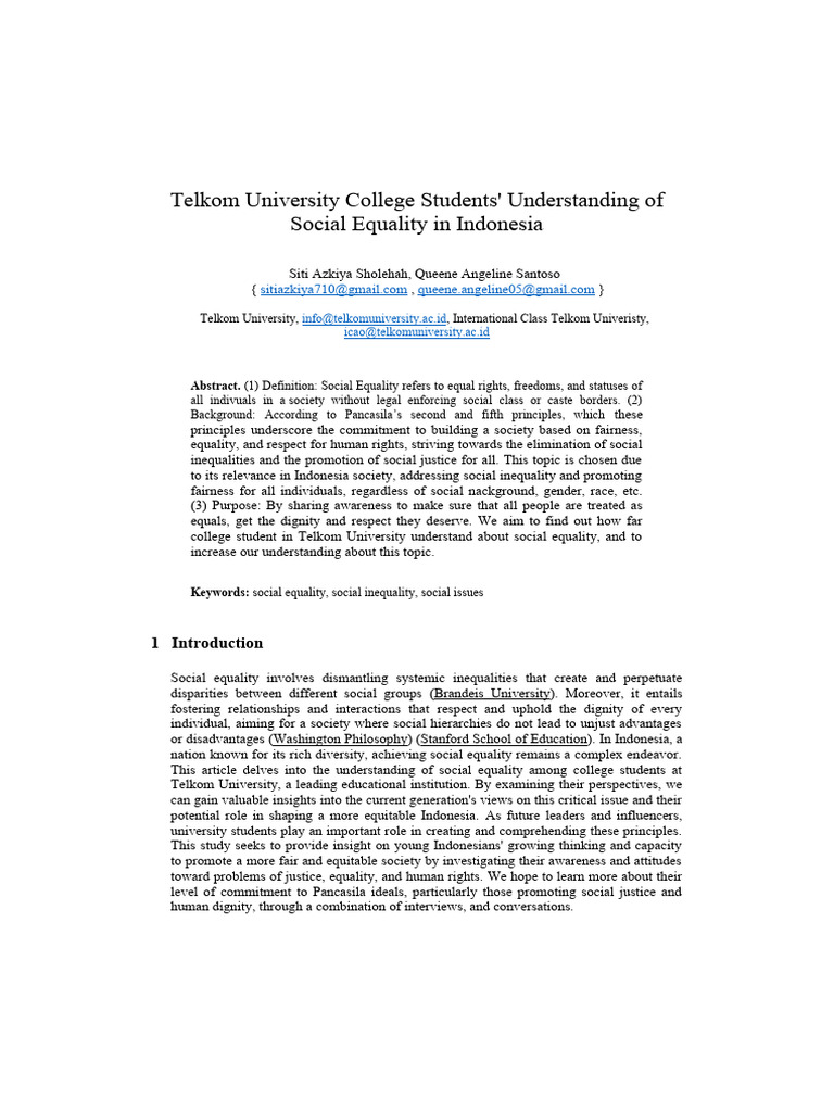 Understanding of Social Equality in Indonesia | PDF | Social Equality ...