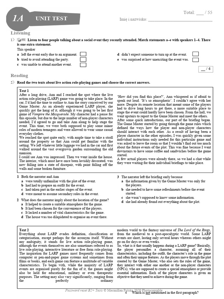 Password Reset B2 Plus UT 1A | PDF | Role Playing Games | Linguistics