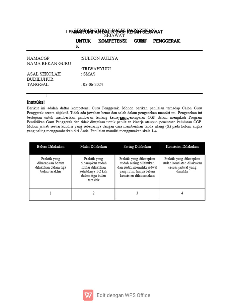 Bagi OK Lembar Umpan Balik Dari Rekan Sejawat - A5 FINAL 150522 | PDF