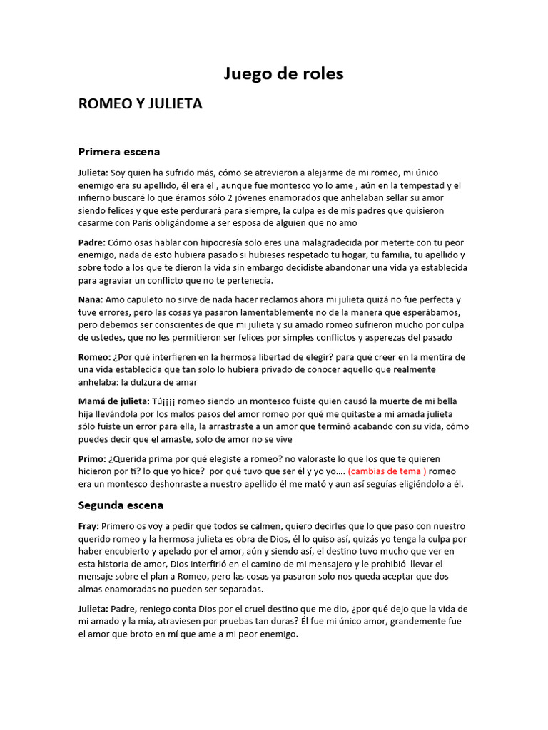 Juego de Roles | PDF | Romeo y Julieta | Amor