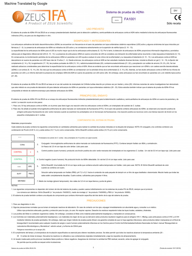 Inserto anti DNA Zeus | PDF | Anticuerpo | Medicina CLINICA