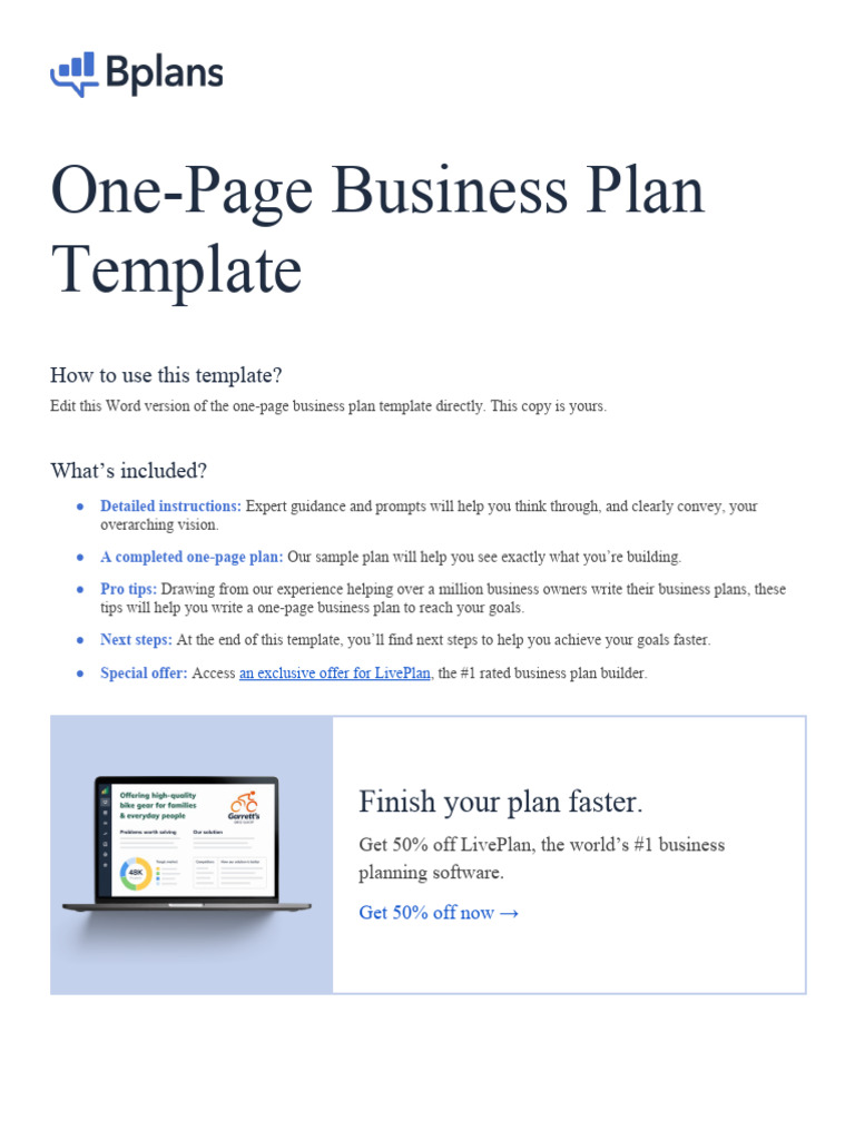 Bplans One-Page Business Plan Template | PDF | Online Shopping ...