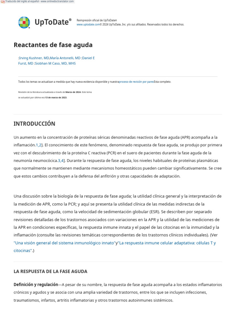 Acute Phase Reactants - UpToDate - En.es | PDF | Proteína C-reactiva ...