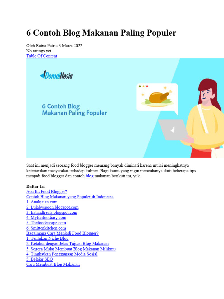Contoh Blog Makanan Populer di Indonesia | PDF