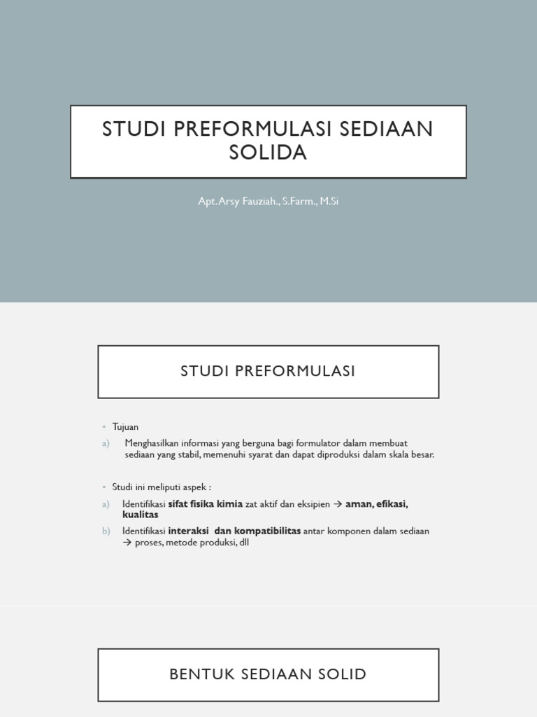Studi Preformulasi Sediaan Solida | PDF