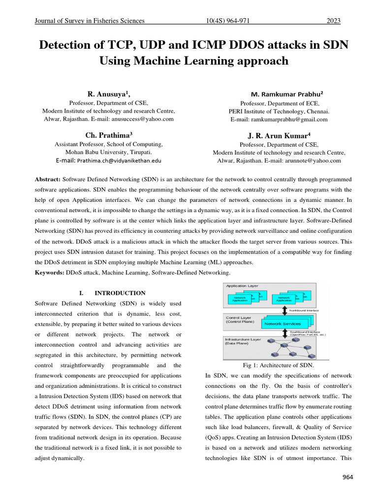 Detection of TCP, UDP and ICMP DDOS Attacks in SDN Using Machine Learning Approach | PDF ...