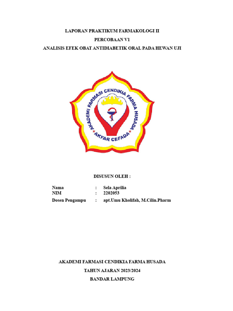 LAPORAN PRAKTIKUM FARMAKOLOGI II - ANTIDIABETIK - Prak 6 | PDF
