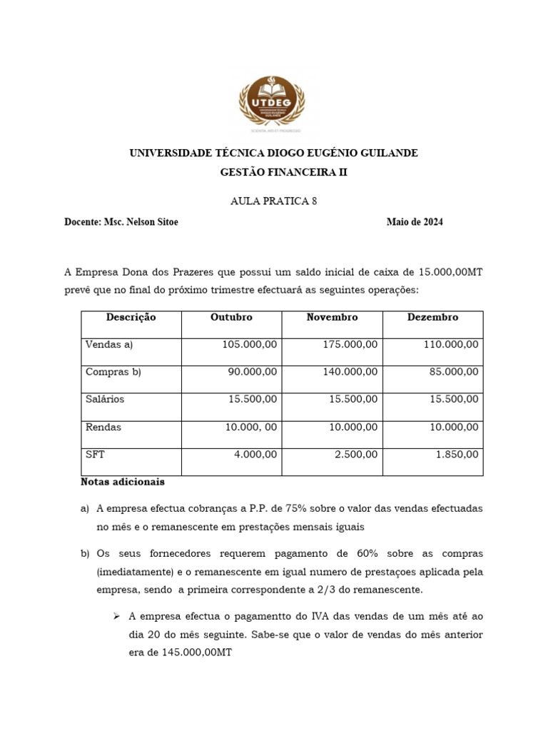 Aula Pratica 8 Tesouraria Utdeg | PDF | Tesouro | Empréstimos