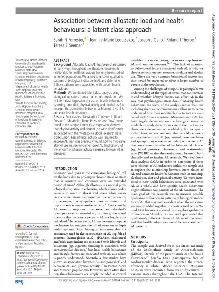 Allostatic Load and Health Behaviours | PDF | Cholesterol | Stress ... Allostatic Load and Health Behaviours | PDF | Cholesterol | Stress ...