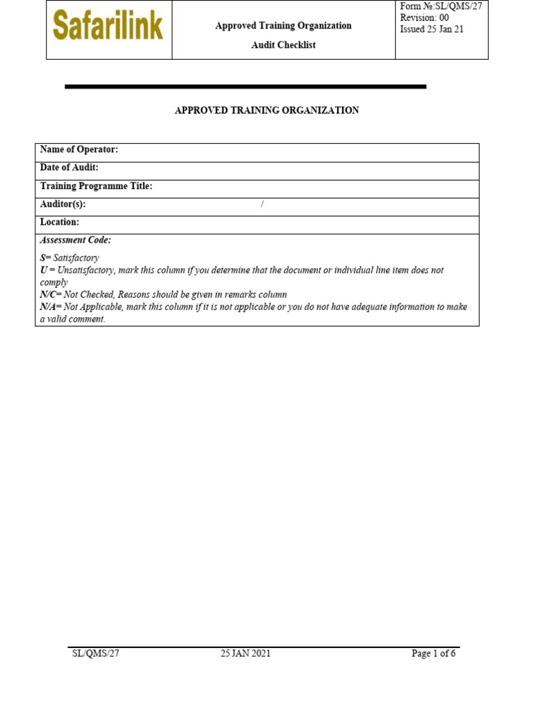 SL-QMS-27 Approved Training Organization | Download Free PDF | Audit ...
